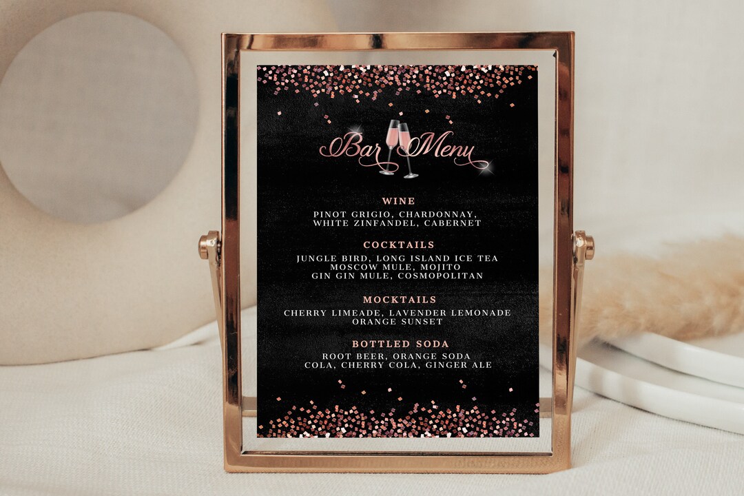 Rose Gold Sparkle Bar Menu Template Drink Menu Event Menu - Etsy