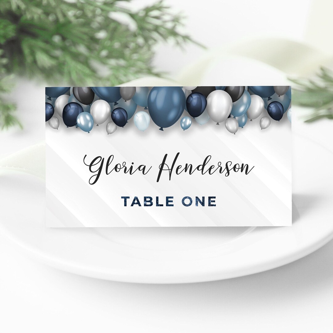 Blue & White Editable Place Card Template - Tent Card Template ...