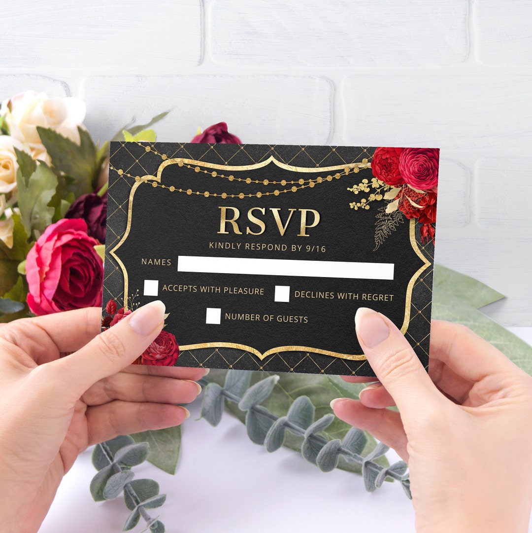 RSVP Card Template - Response Card Template - Response Card - Black and ...