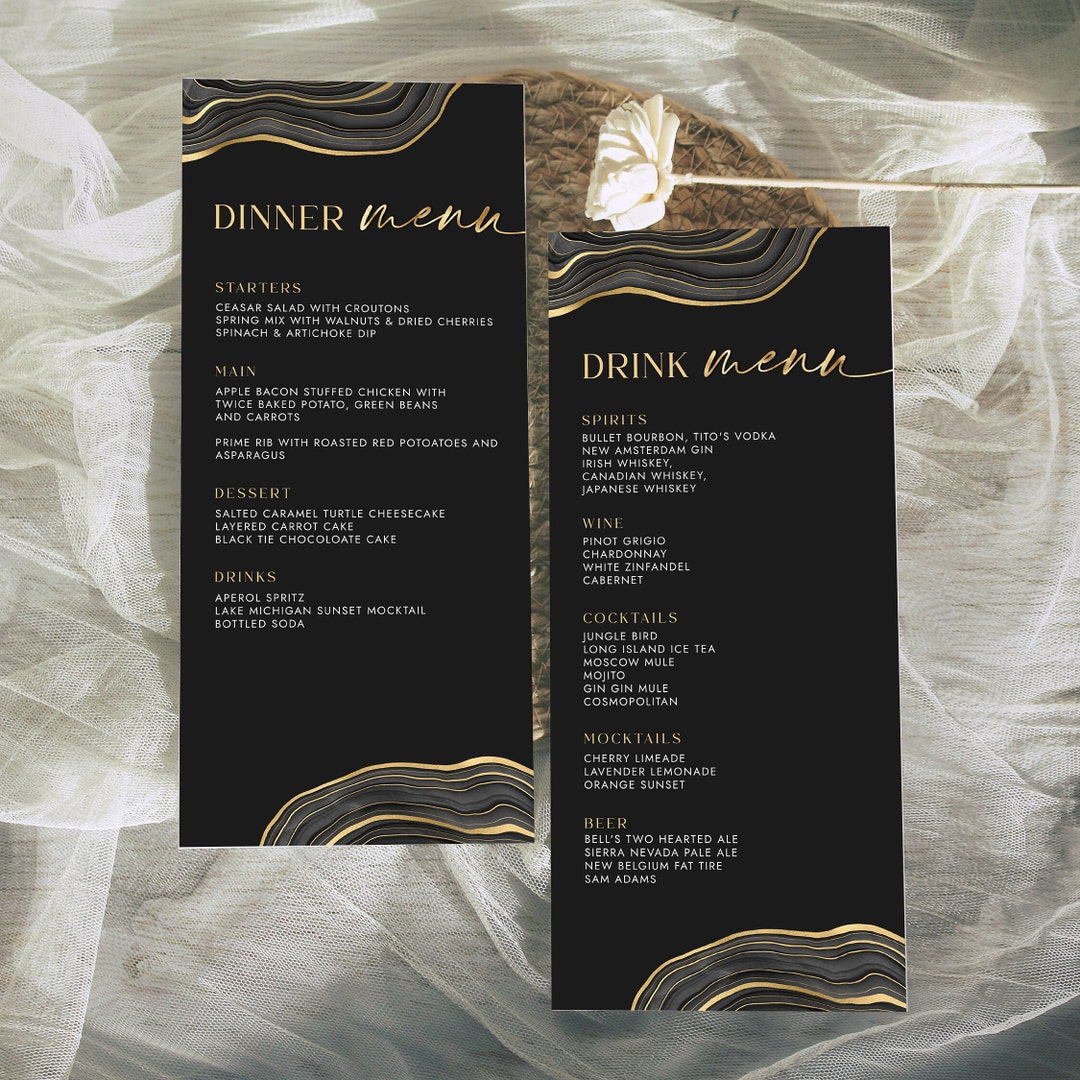 Black and Gold Menu Card - Menu Template and Drink Menu Event Menu ...