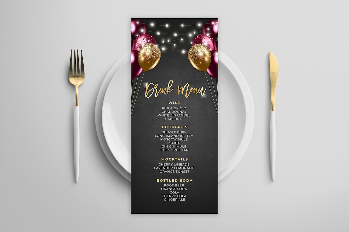 Black Burgundy and Gold Menu Template and Drink Menu Event - Etsy