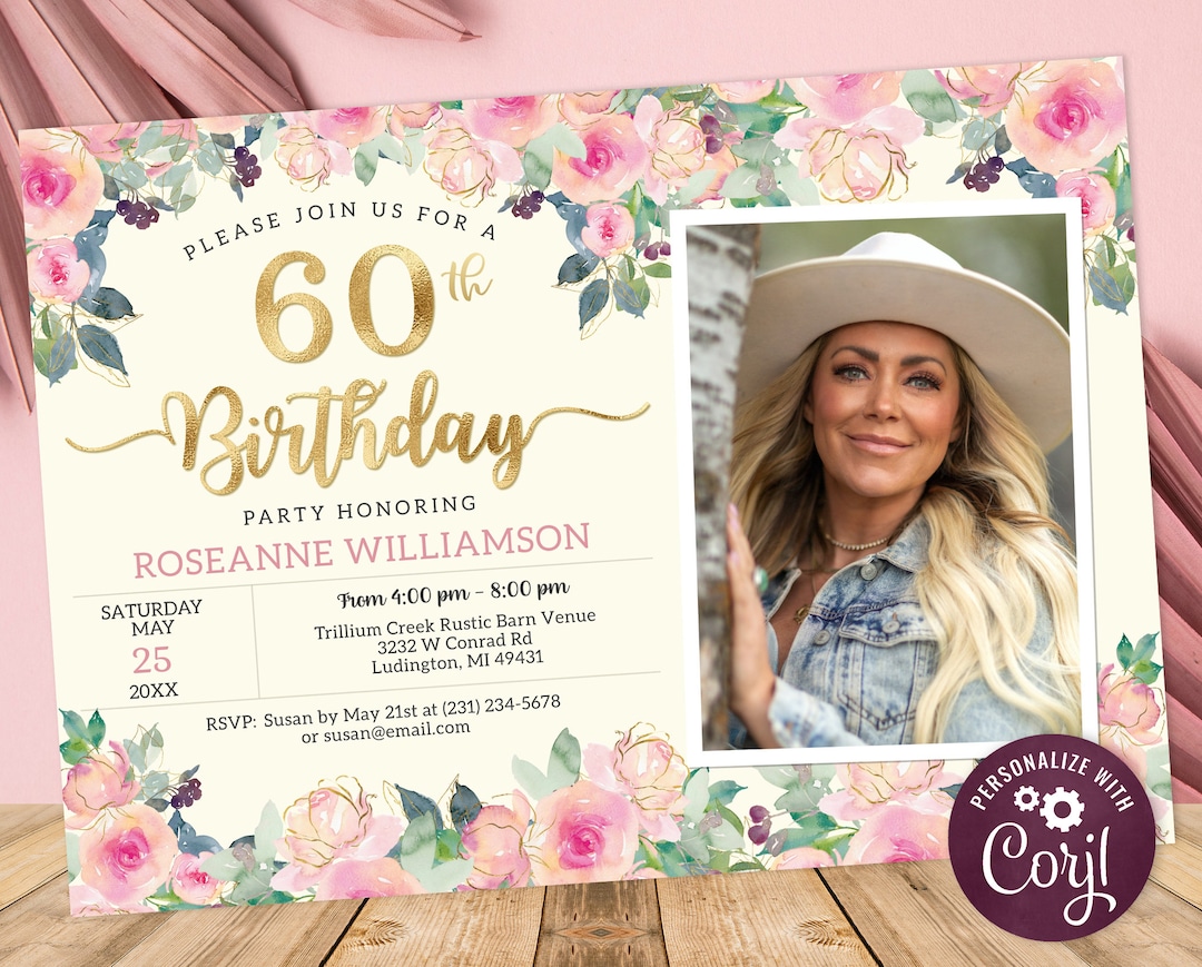 Invitación fotográfica del 60 cumpleaños Invitación de cumpleaños para adultos SESENTA Oro ...