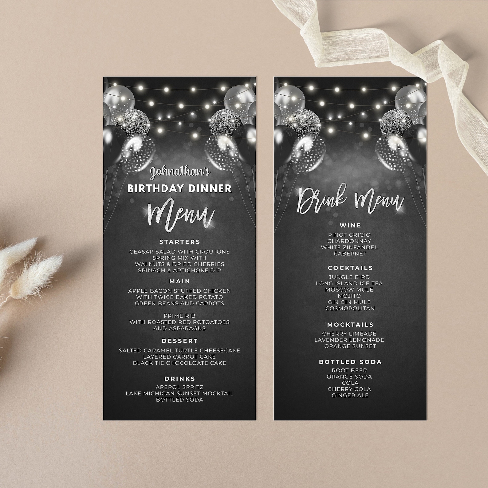 Black and Silver Menu Card Menu Template and Drink Menu - Etsy