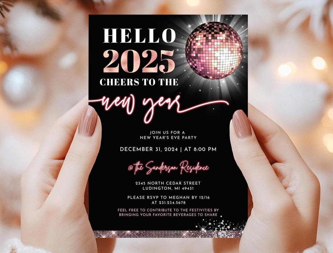 Editable New Years Eve Invitation 2025 New Years Party Invite Rose Gold ...