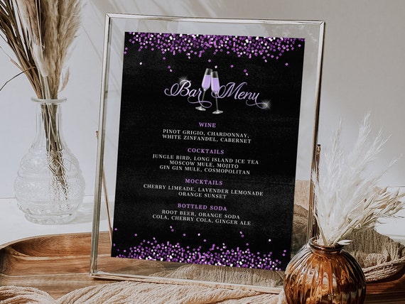 Purple Glitter Bar Menu Template Drink Menu Event Menu - Etsy