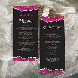 Editable Hot Pink Black and Gold Menu Template and Drink Menu Event ...