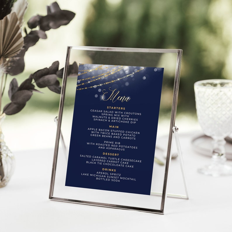 Blue and Gold Menu Template - Event Menu Template - 5x7 & 8x10 ...