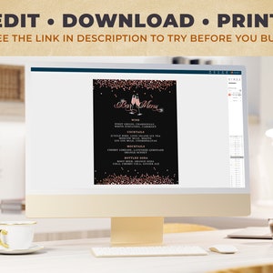 Rose Gold Sparkle Bar Menu Template - Drink Menu Event Menu Template ...