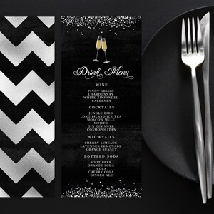 Menu Template and Drink Menu Template Sparkly Glitter Silver - Etsy