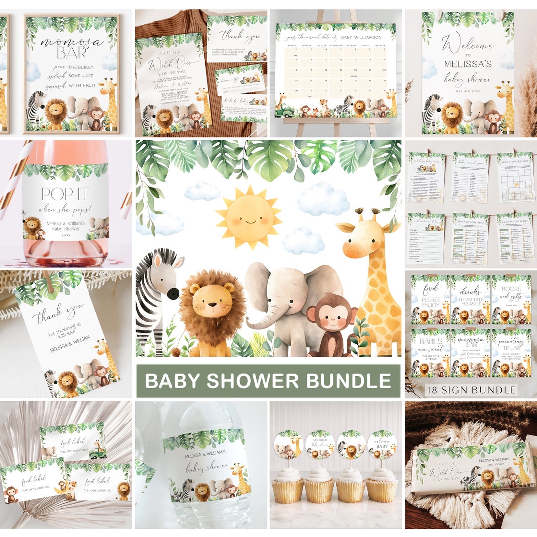 Safari Animals Baby Shower Invitation Bundle - Editable Jungle Animals ...