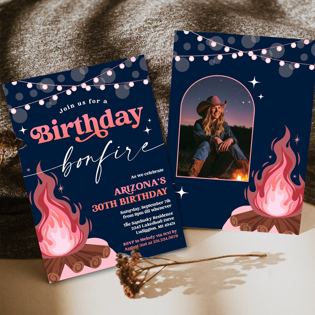 Modern Birthday Bonfire Invitation Campfire Birthday Party Outdoor ...