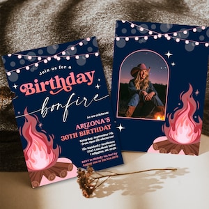 Modern Birthday Bonfire Invitation Campfire Birthday Party Outdoor ...