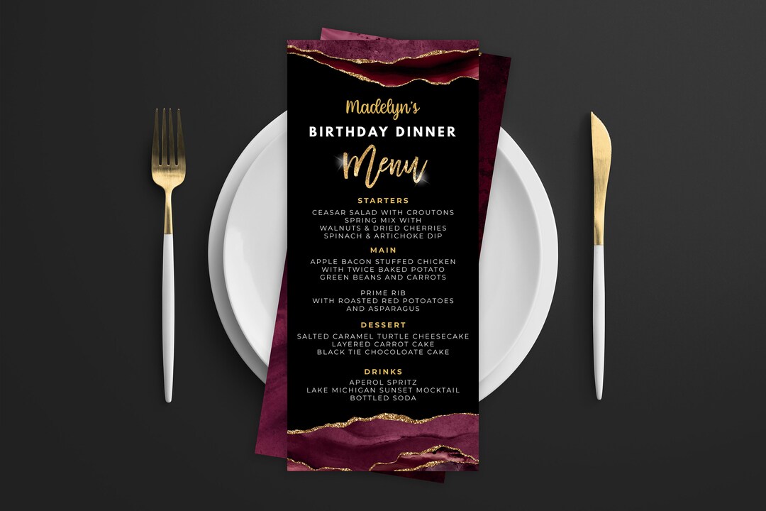 Burgundy Red and Gold Menu Template and Drink Menu Event Menu Template ...