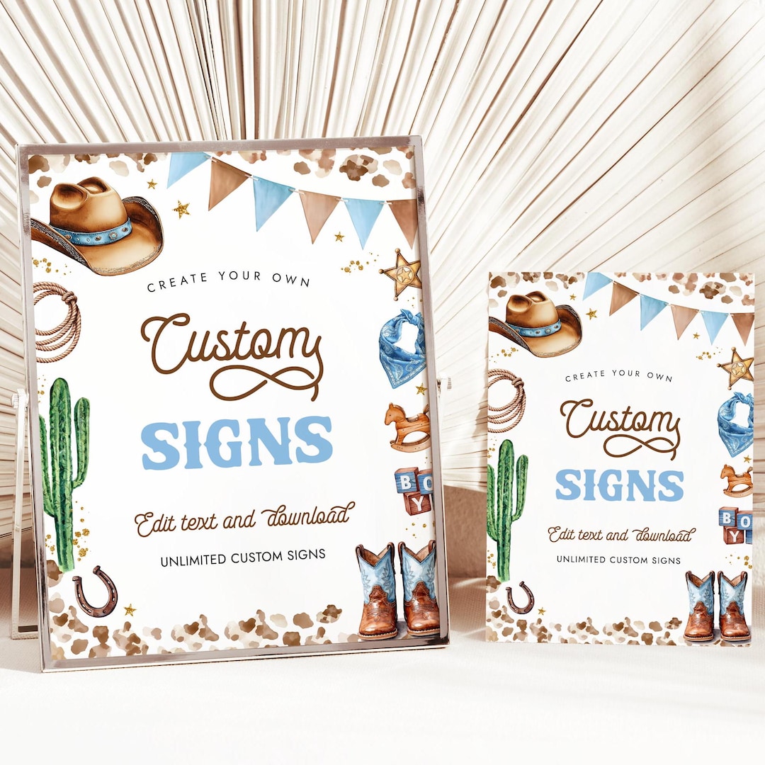 Cowboy Baby Shower Custom Sign Template - Boy Baby Shower Theme - A ...