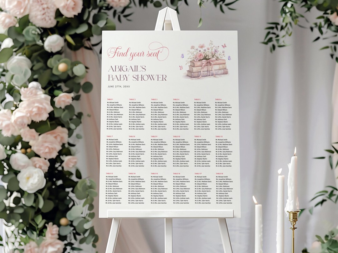 Storybook Baby Shower Seating Chart Sign Template - A New Chapter ...