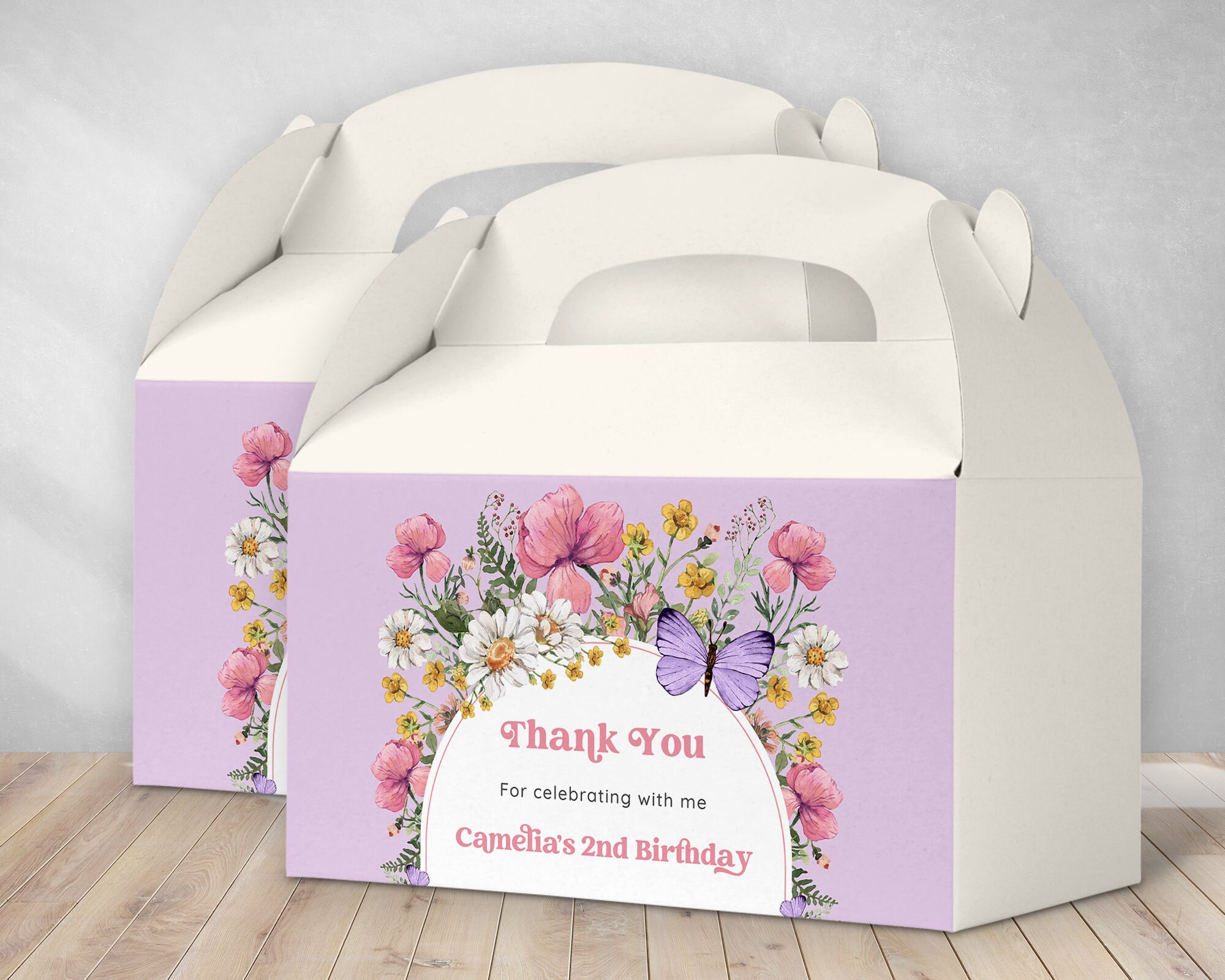 Editable Wildflower Birthday Gable Box Template - Pink + Purple Boho ...