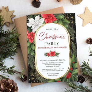Editable Christmas Party Invitations - Christmas Party Invite - Floral ...