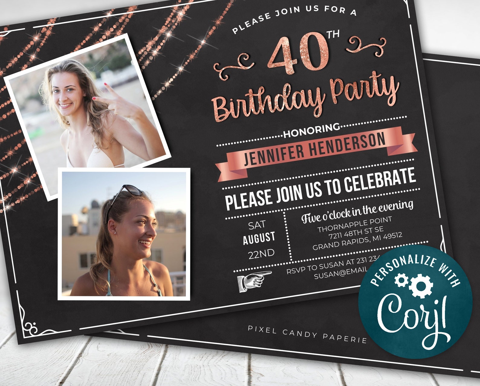 40th Birthday Photo Invitation FORTY Invite Party Photo Invite - Etsy