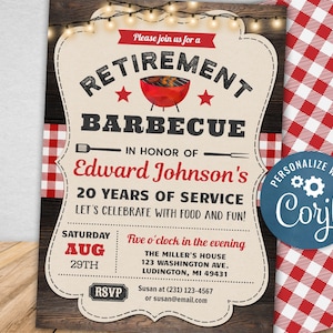 Retirement BBQ Invitation BBQ Party Invite Retire Rustic Barbecue ...