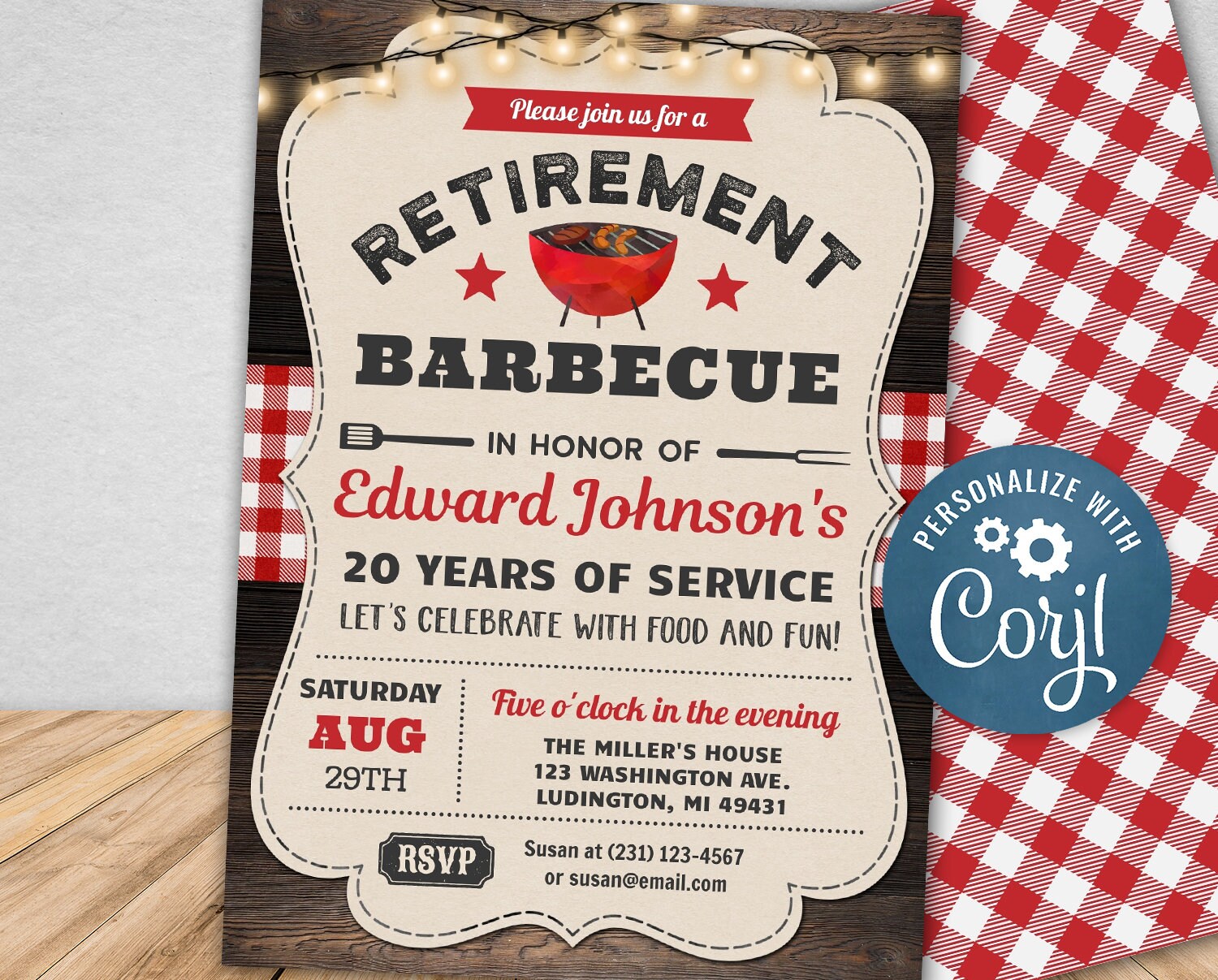 Retirement BBQ Invitation BBQ Party Invite Retire Rustic Barbecue ...