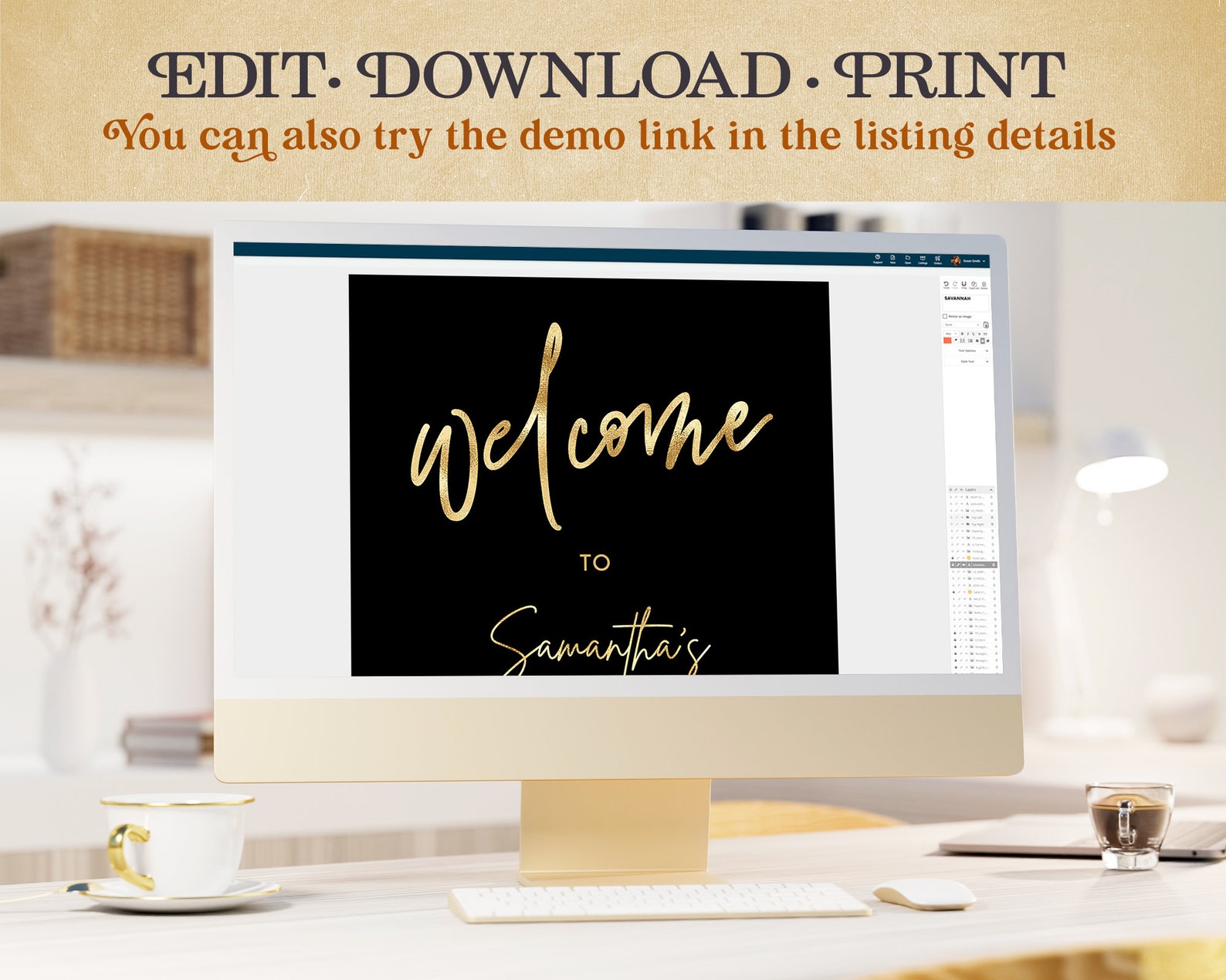 Editable Modern Black and Gold Welcome Sign Minimalist Template ...
