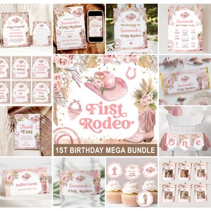 First Rodeo Girl 1st Birthday Invitation Bundle - Pink Rodeo First ...