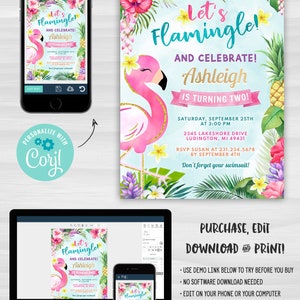 Digital and Printable Flamingo Birthday Party Invitation Flamingo Theme ...