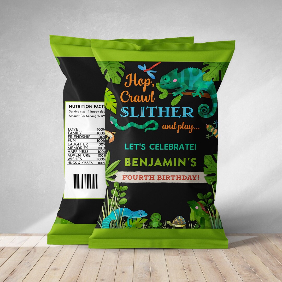Editable Reptile Lizard Birthday Chip Bag Wrapper Template - Reptile ...