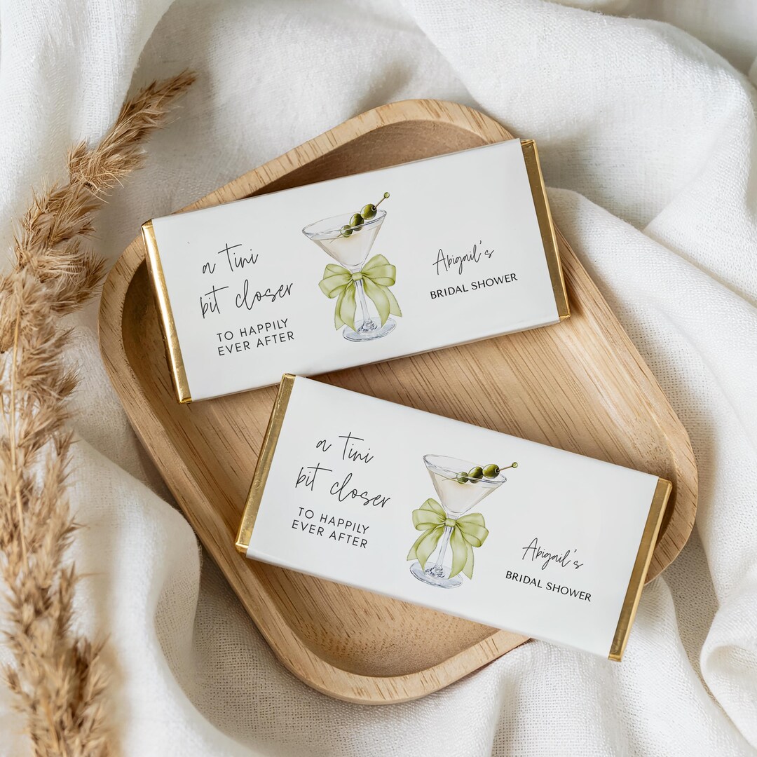 Green Bow Martini Bridal Shower Chocolate Candy Bar Label Template ...
