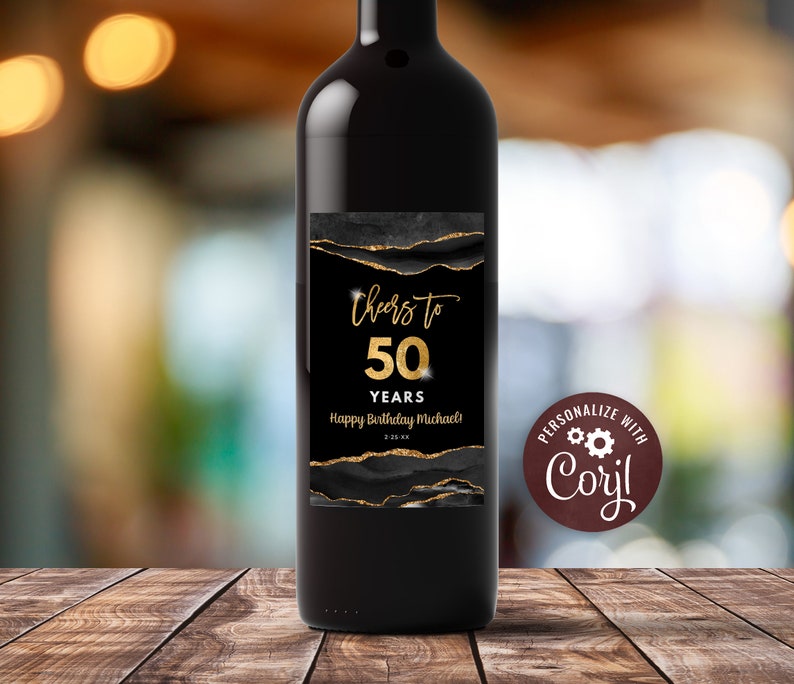 Black and Gold Wine Bottle Label Template Digital Instant - Etsy