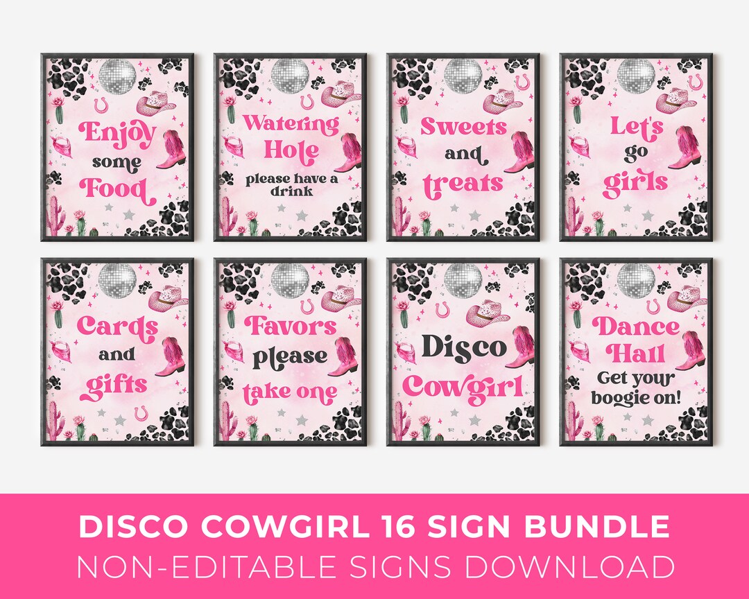 Space Disco Cowgirl 16 Sign Bundle - Pink Disco Cowgirl Party ...