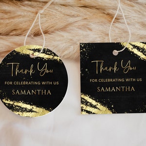 Black and Gold Favor Tag Template - Gift Tag Template, Glitter Sparkle ...