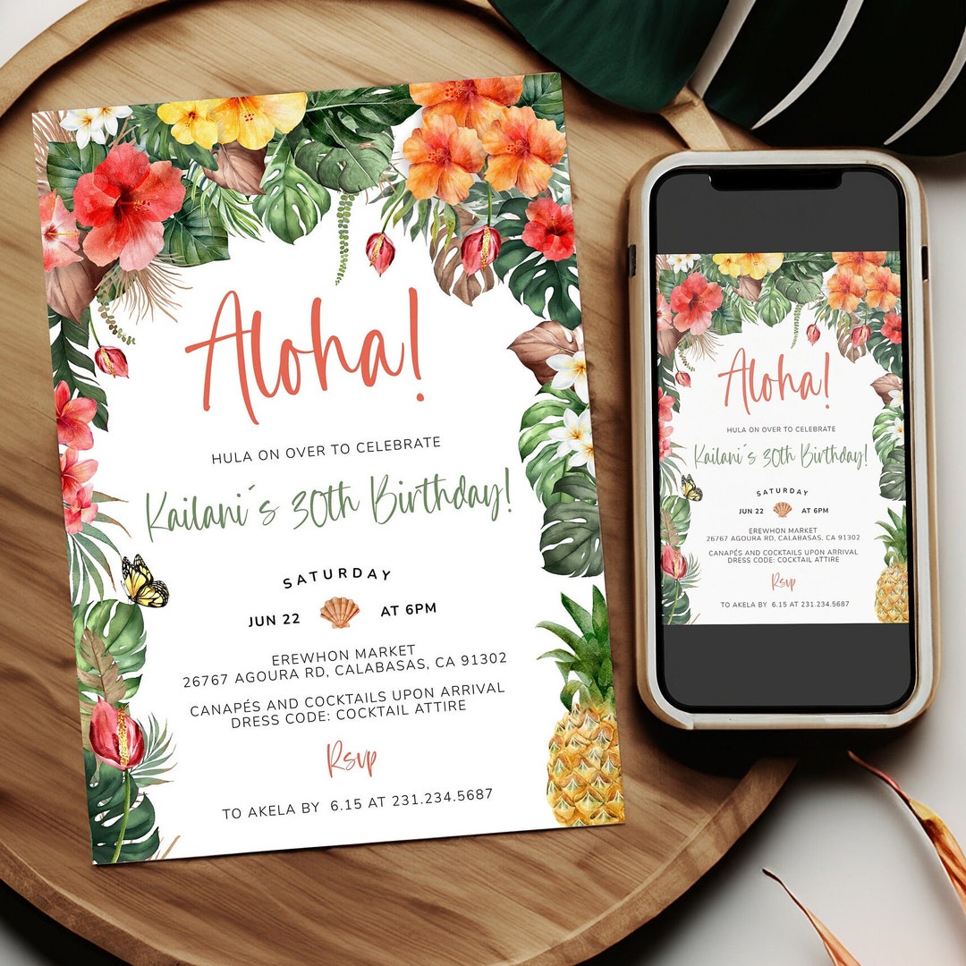 Luau Party Aloha Birthday Invitation Template - Tropical Beach Theme ...