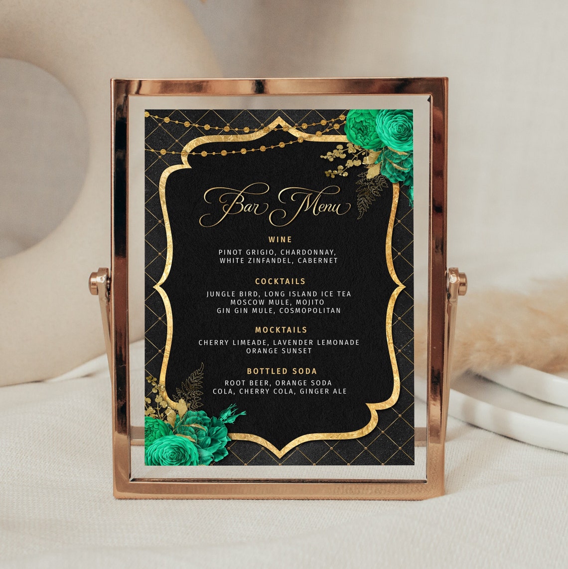 Black Emerald Green and Gold Bar Menu Template Drink Menu - Etsy