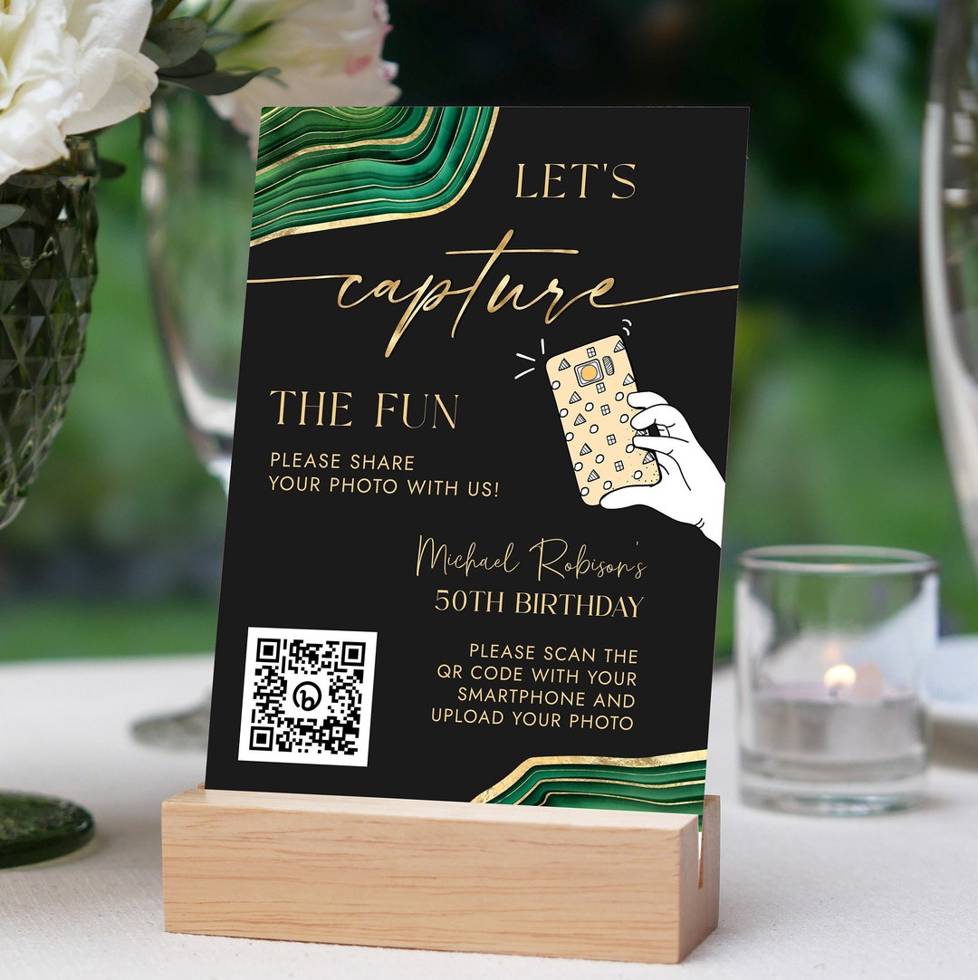 Modèle de signe QR Code livre d'or photo vert émeraude noir et or ...