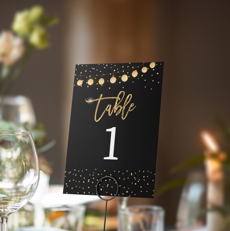 Black and Gold Table Numbers Template, Reception Table Numbers ...