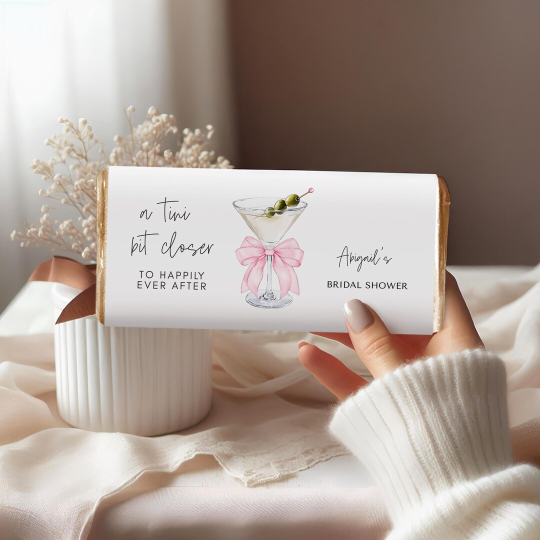 Pink Bow Martini Chocolate Candy Bar Label Template - A Tini Bit Closer ...