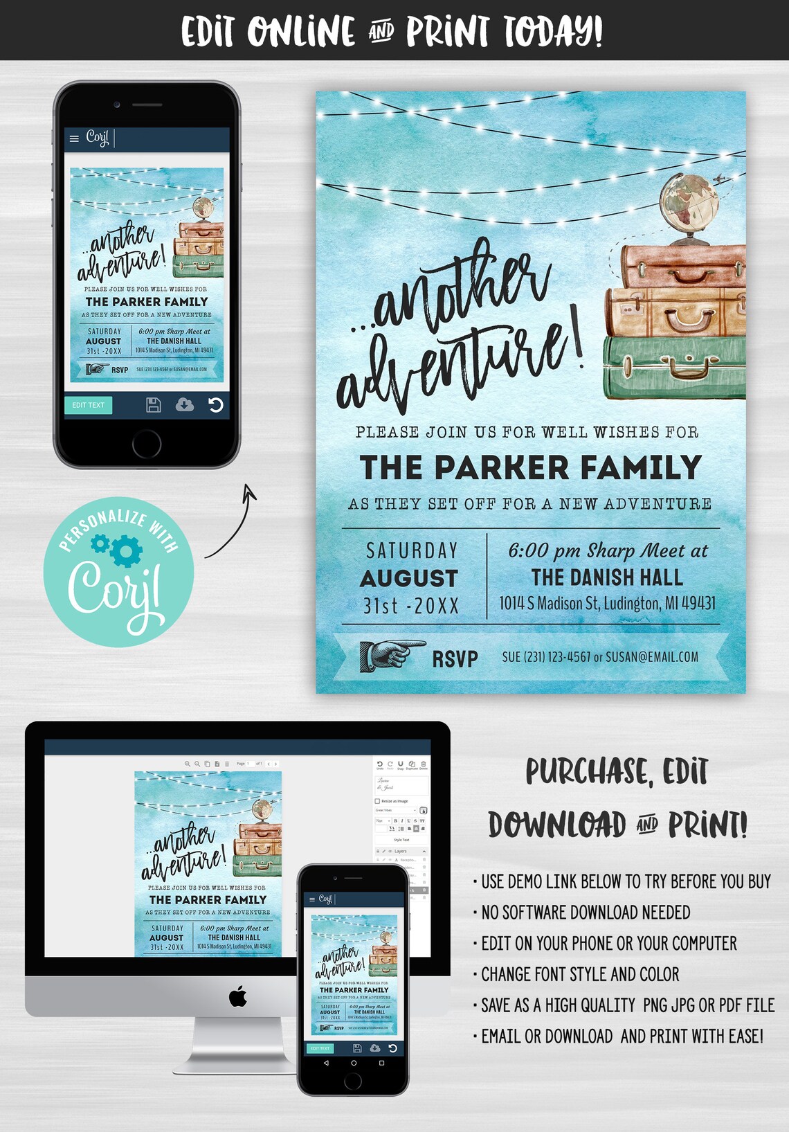 Going Away Party Invitation, Farewell Party Invite, Moving Party Invite ...