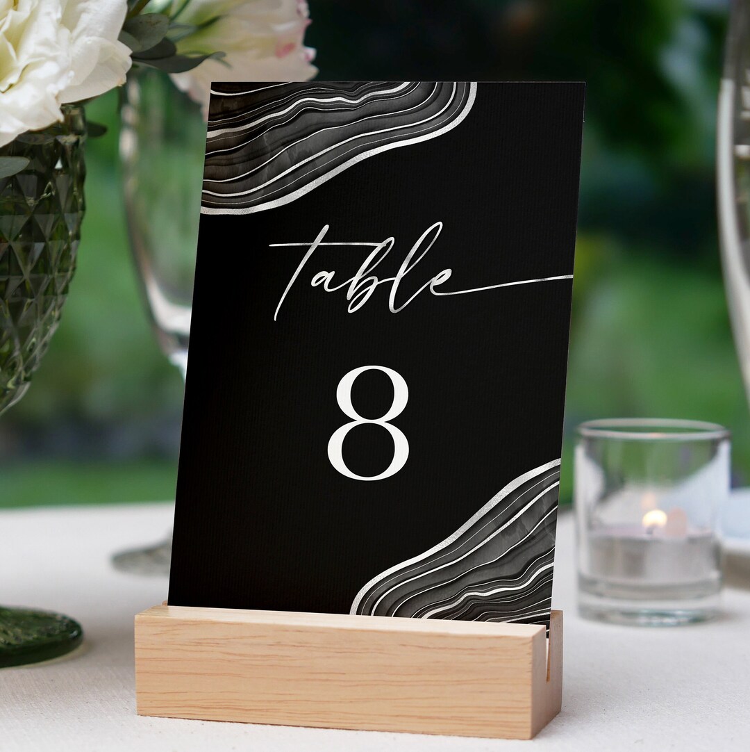 Black and Silver Table Numbers Template - Reception Table Numbers ...