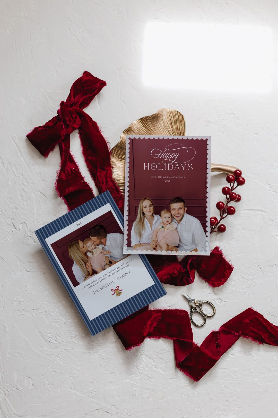 Elegant Christmas Photo Card Template - Scallop + Stripes Family Photo ...
