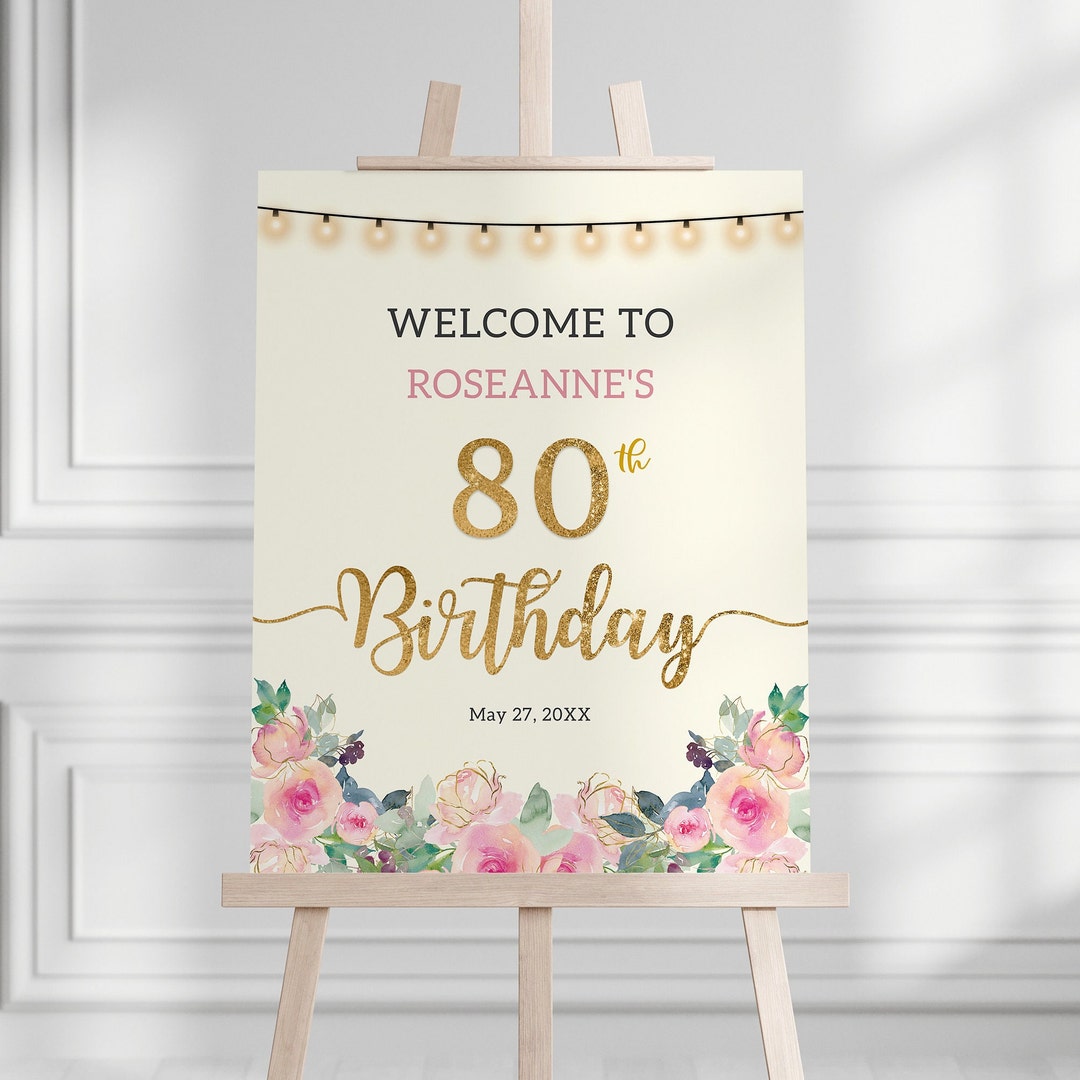 Any Age Birthday Welcome Sign Template Gold Cream & Blush - Etsy