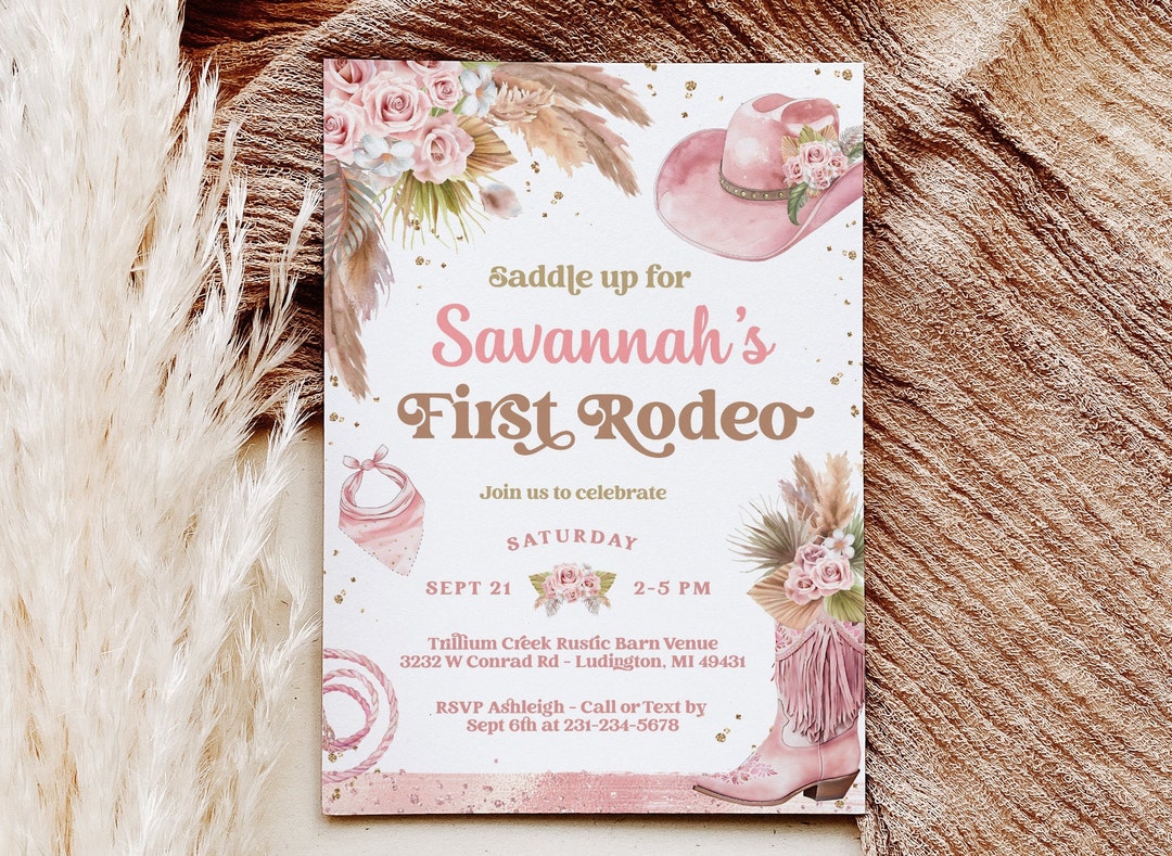 First Rodeo Girl Birthday - Pink Rodeo First Birthday Invitation ...