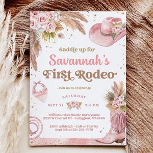 First Rodeo Girl Birthday - Pink Rodeo First Birthday Invitation ...