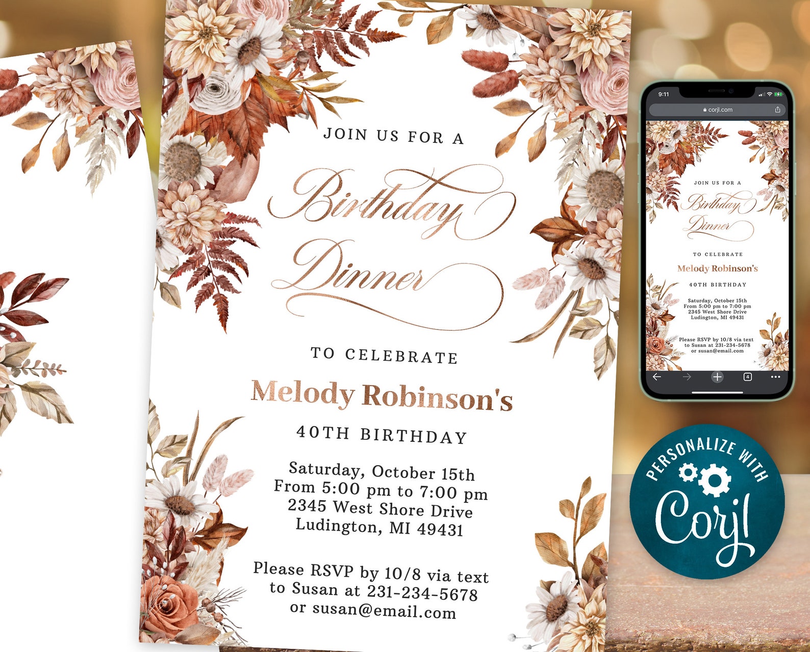 Autumn Birthday Invitation Fall Birthday Dinner Invite Fall Invite ...