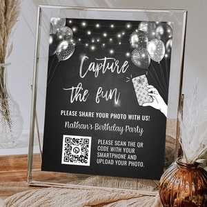 Black and Silver Birthday QR Code Sign Template - Capture the Fun ...