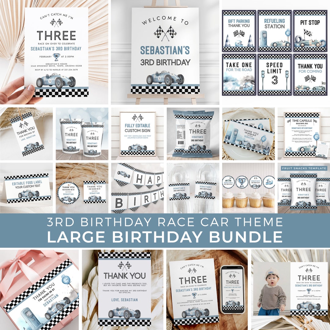 Race Car 3rd Birthday Invitation Bundle - Race Car Birthday Party ...