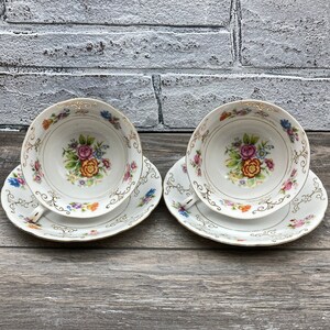 CHIKARAMACHI Japanese Porcelain TWO Teacup and Saucer Sets Hand Painted ...
