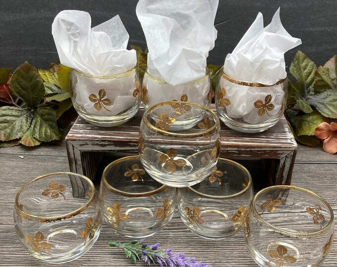 Federal Glass Company "lucky Clover" Glassware W/22 Kt Gold Accents Mid ...