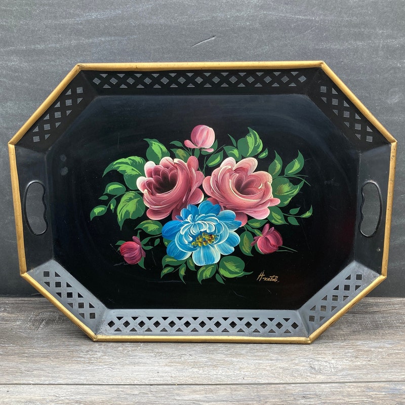 Floral Metal Tray - Etsy