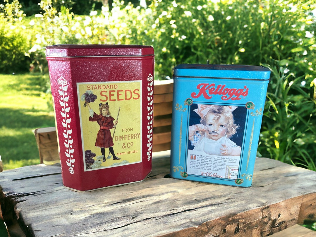 TWO Collectible Tins ~DM Ferry Standard Seeds & Kellogg's Toasted Corn ...